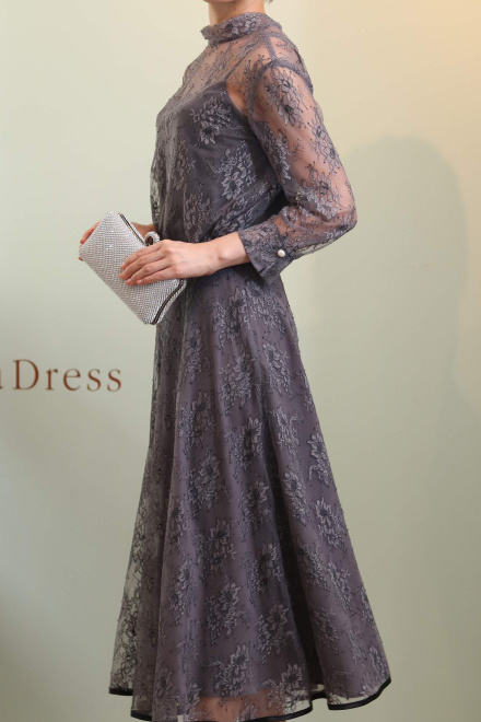 Mion（ミオン）【Kaene】大人グレー刺繍レース2wayセパレートミディドレス～ コーデ5点セット